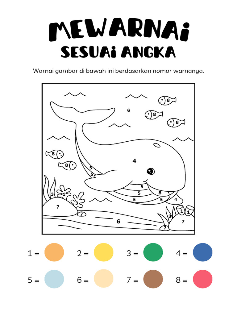 Mewarnai Sesuai Angka Lembar Kerja Pendidikan Putih Hitam Minimalis | PDF