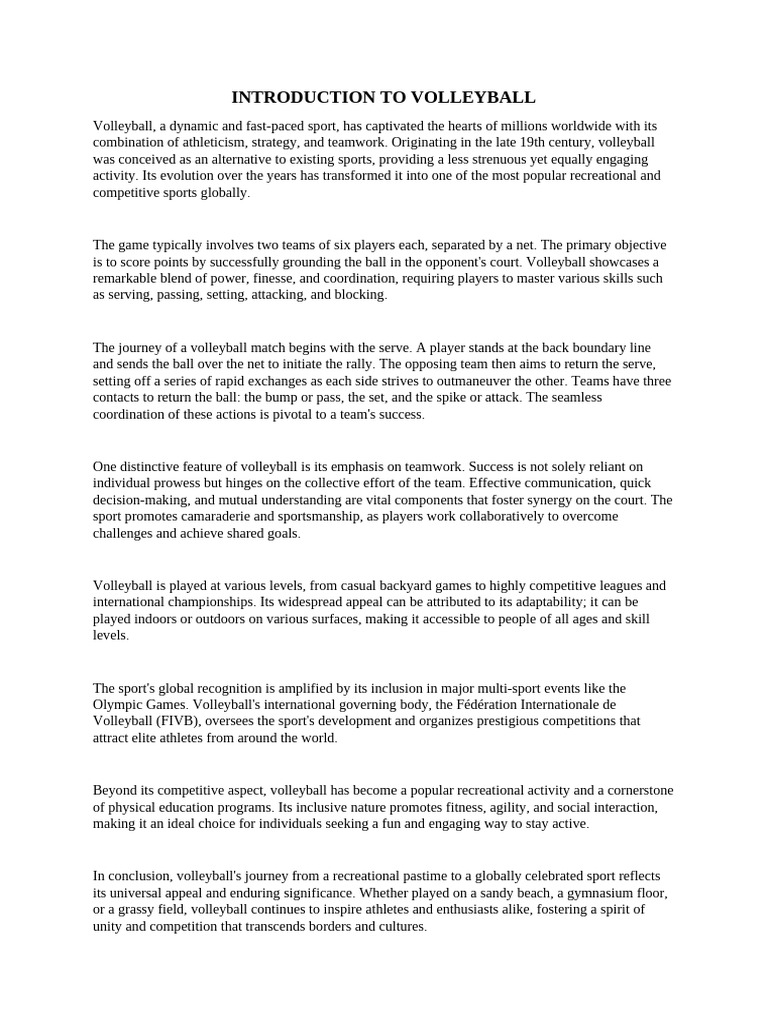 VOLLEYBALL project | PDF | Volleyball | Sports