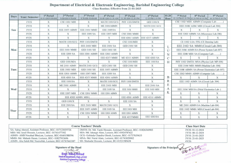 Class Routine - 21-01-2025 | PDF