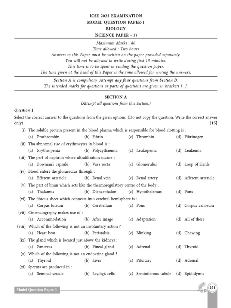 Biology X 2023 Model Paper 1-2 | PDF