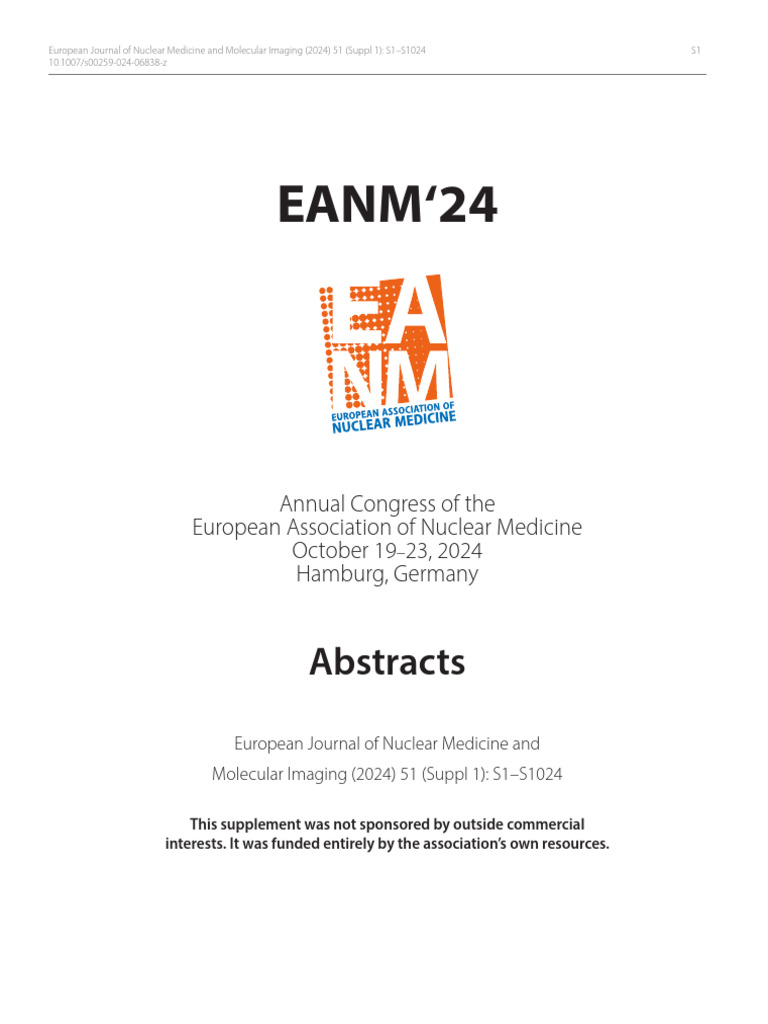 EANM 2024 Congress Abstracts | PDF | Positron Emission Tomography | Radiation Therapy