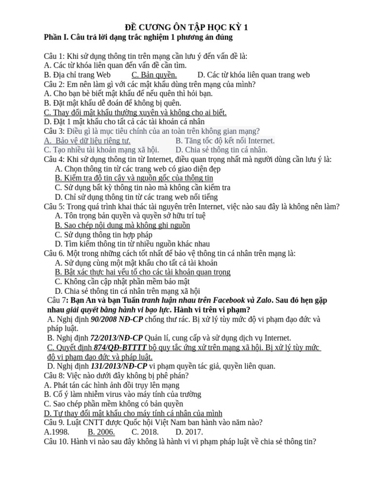 Bài Ôntap Thi CK1-K10-QT-Hs | PDF