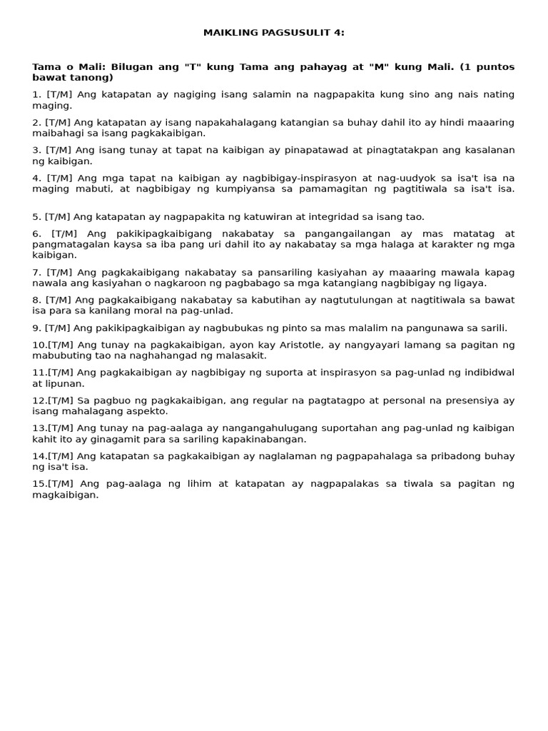 Maikling Pagsusulit 4 | PDF