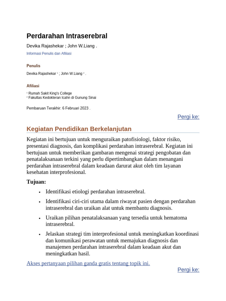Perdarahan Intraserebral | PDF