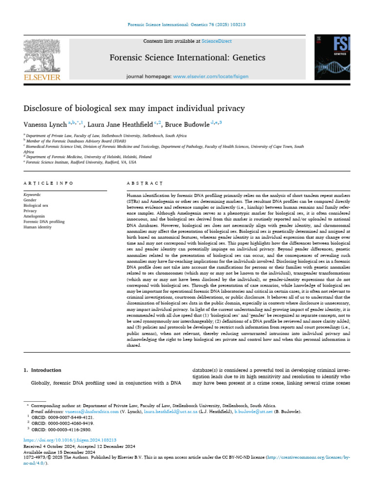 Disclosure of Biological Sex May Impact Individual Privacy | PDF | Dna ...