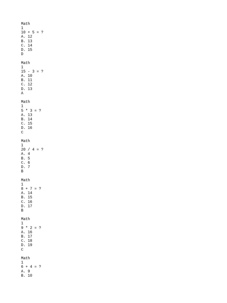 Basic Math Quiz Questions and Answers | PDF