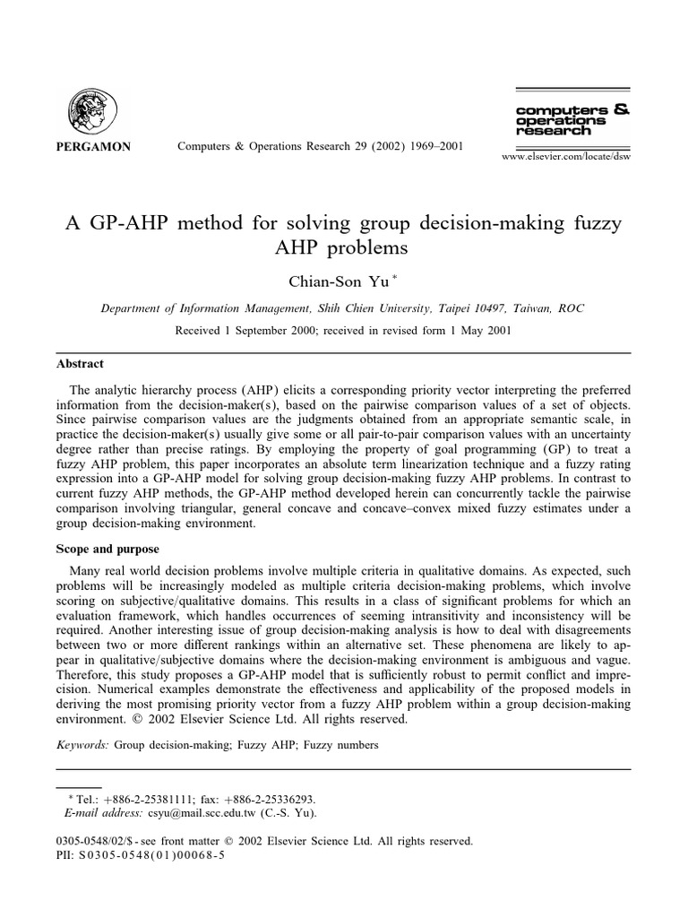 Yu - A GP-AHP Method For Solving Group Decision-Making Fuzzy AHP ...