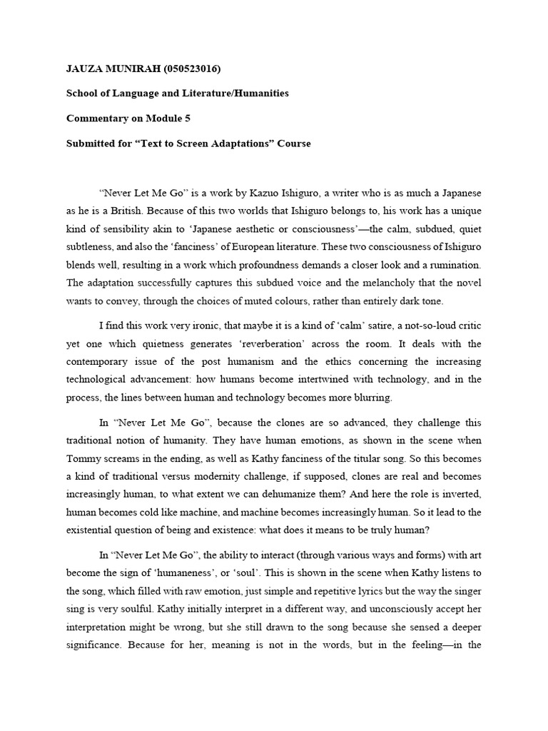 "Analyzing Art and Humanity in Never Let Me Go" | PDF