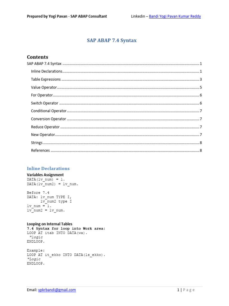 SAP ABAP 7.4 Syntax | PDF | String (Computer Science) | Software Development
