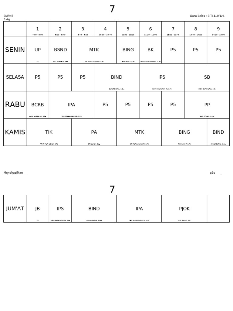 Jadwal Kelas Semester I Rev1 | PDF
