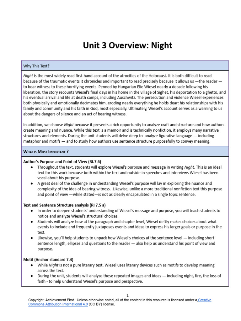 Copy of U3_Unit Overview_Gr7_Lit_Night_Draft_22-23.docx | PDF | Reading Comprehension | Creative ...