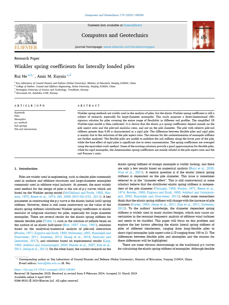 He2024 - Winkler Spring Coefficients For Laterally Loaded Piles | PDF ...