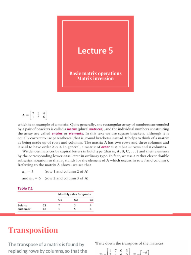 Matrix Operations and Inversion Basics | PDF