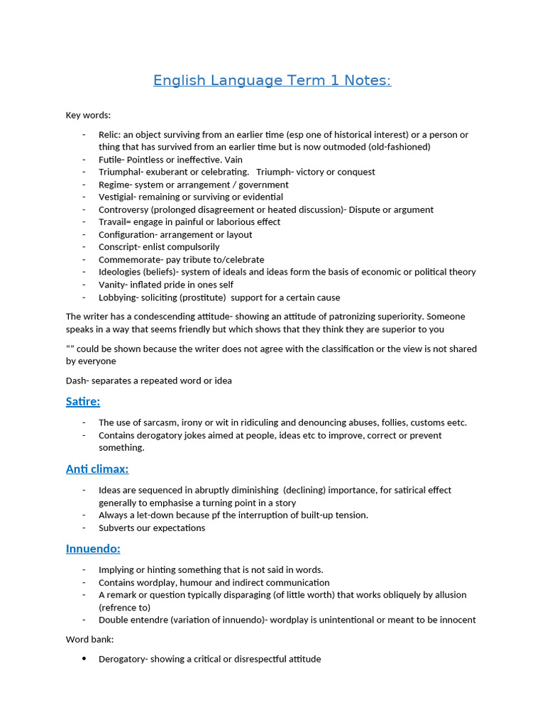 English Language Term 1 Notes | PDF | Verb | Grammar