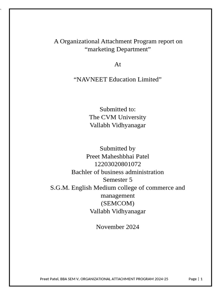 Summer internship project Navneet Edu Ltd draft 3 | PDF | Employment ...