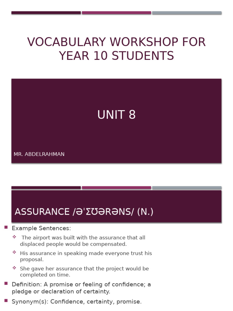 Vocabulary Workshop For Year 10 Students: Unit 8 | PDF | Right Of Asylum | Waste