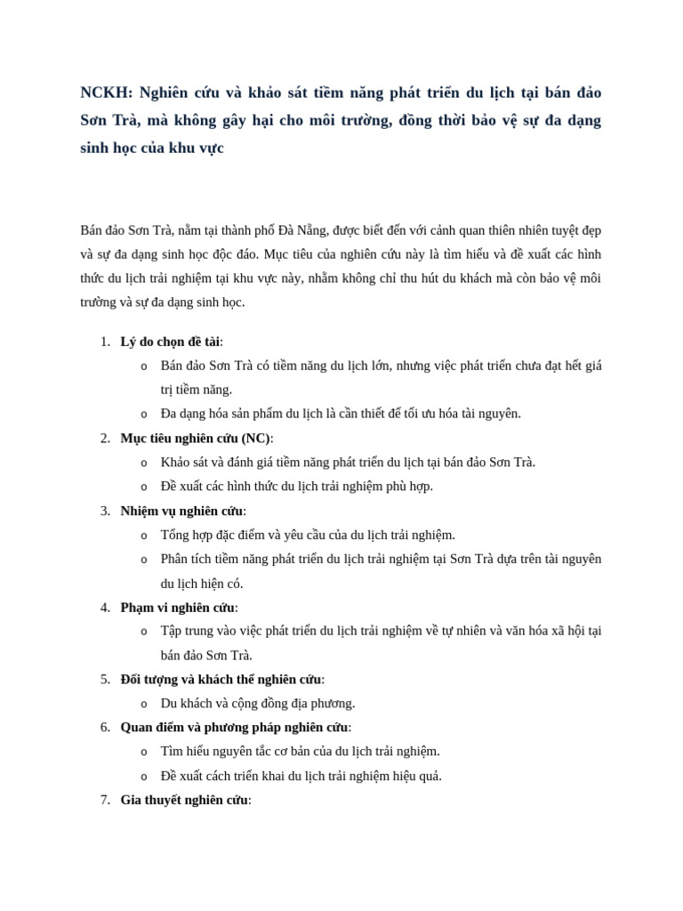 NCKH Bán Đảo Sơn Trà | PDF