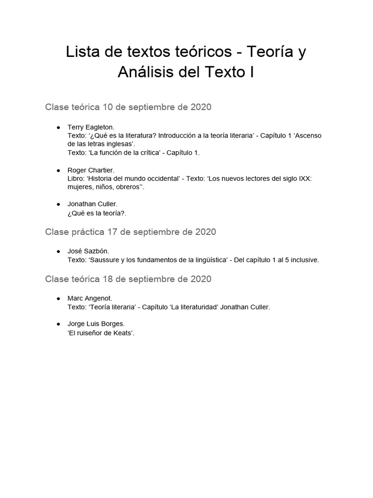 Lista de Textos Teóricos - Teoría y Análisis Del Texto I | PDF | Las artes