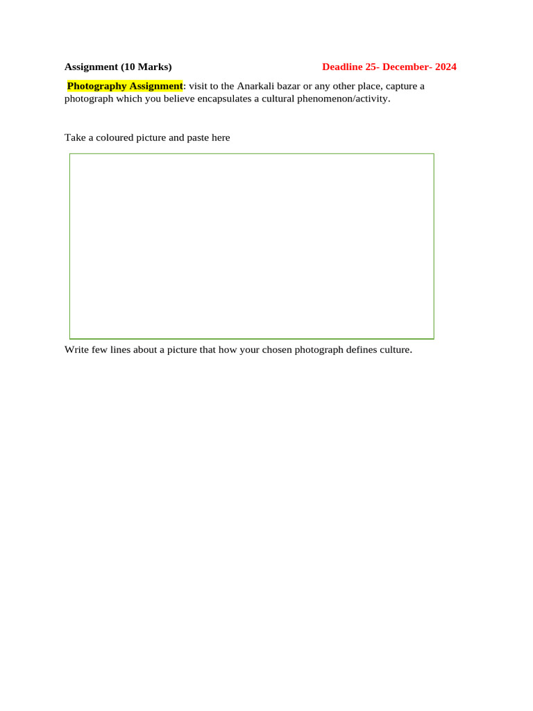 Cultural Photography Assignment Guide | PDF