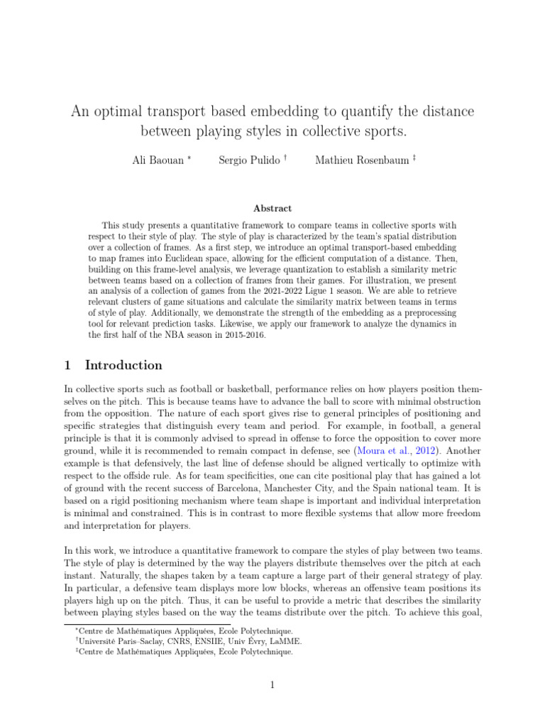 An Optimal Transport Based Embedding To Quantify The Distance Between Playing Styles in ...