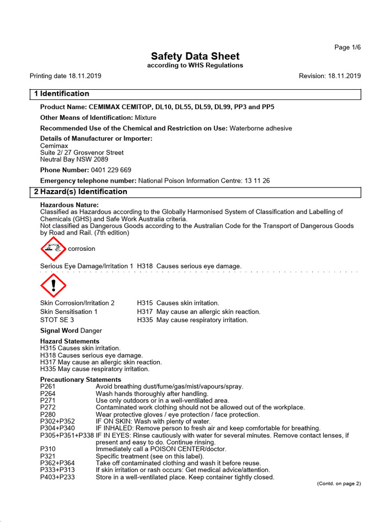 CEMIMAX-CEMITOP-DL10-DL55-DL59-DL99-PP3-and-PP5 | PDF | Toxicity | Personal Protective Equipment