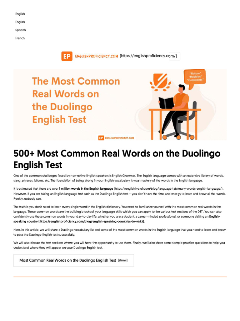 Excel With 500+ Real Words On Duolingo English Test Success | PDF