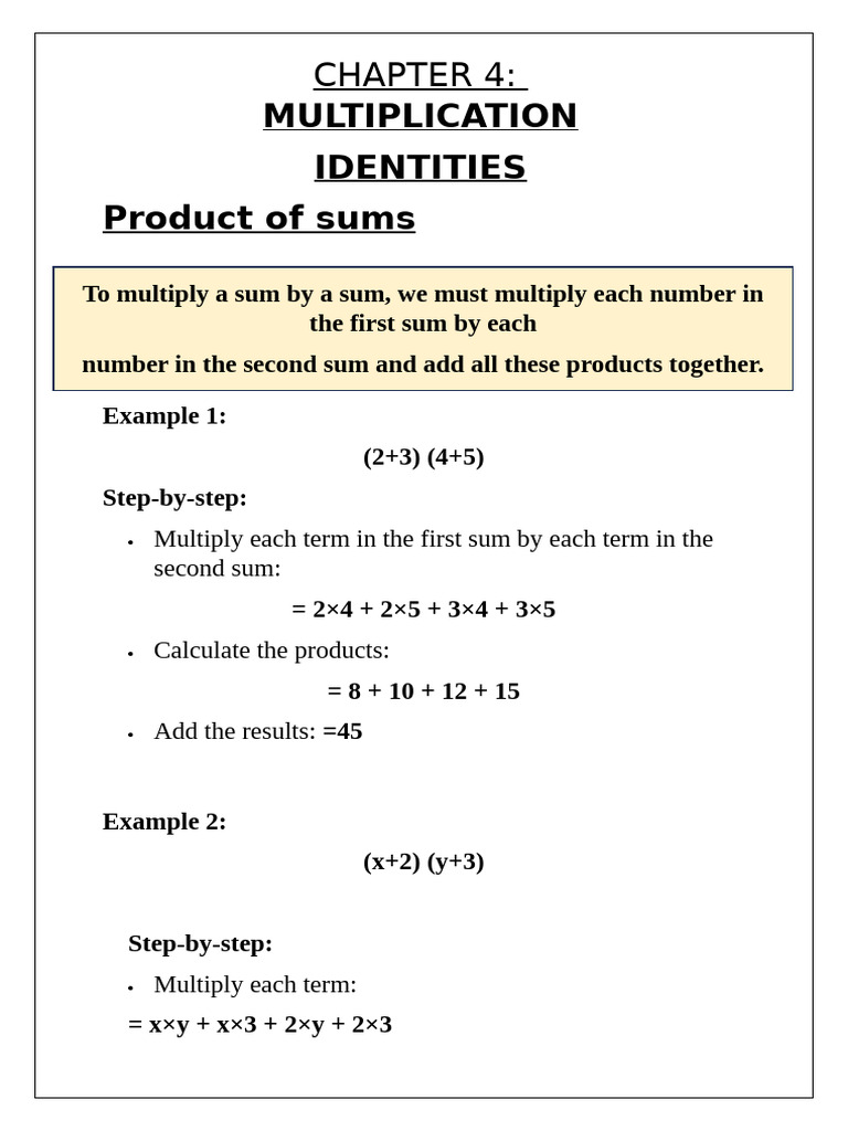 Chapter 4. Multiplication Identities | PDF | Multiplication | Mathematics