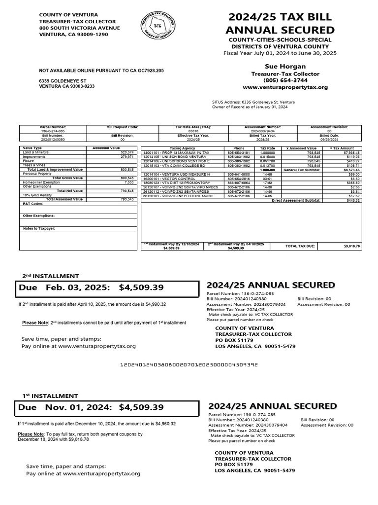 SecuredAnnualTaxBill 20250105134413 | PDF | Taxes | Payments