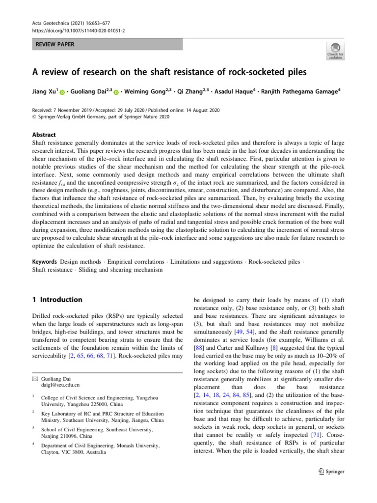 Xu2020 - A Review of Research on the Shaft Resistance of Rock Socketed ...