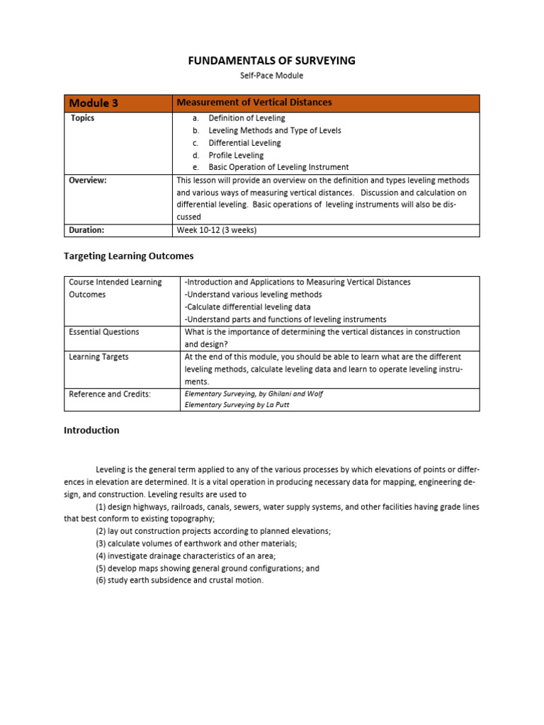 FUNDAMENTALS OF SURVEYING Module 3 1st 2425 | PDF | Surveying
