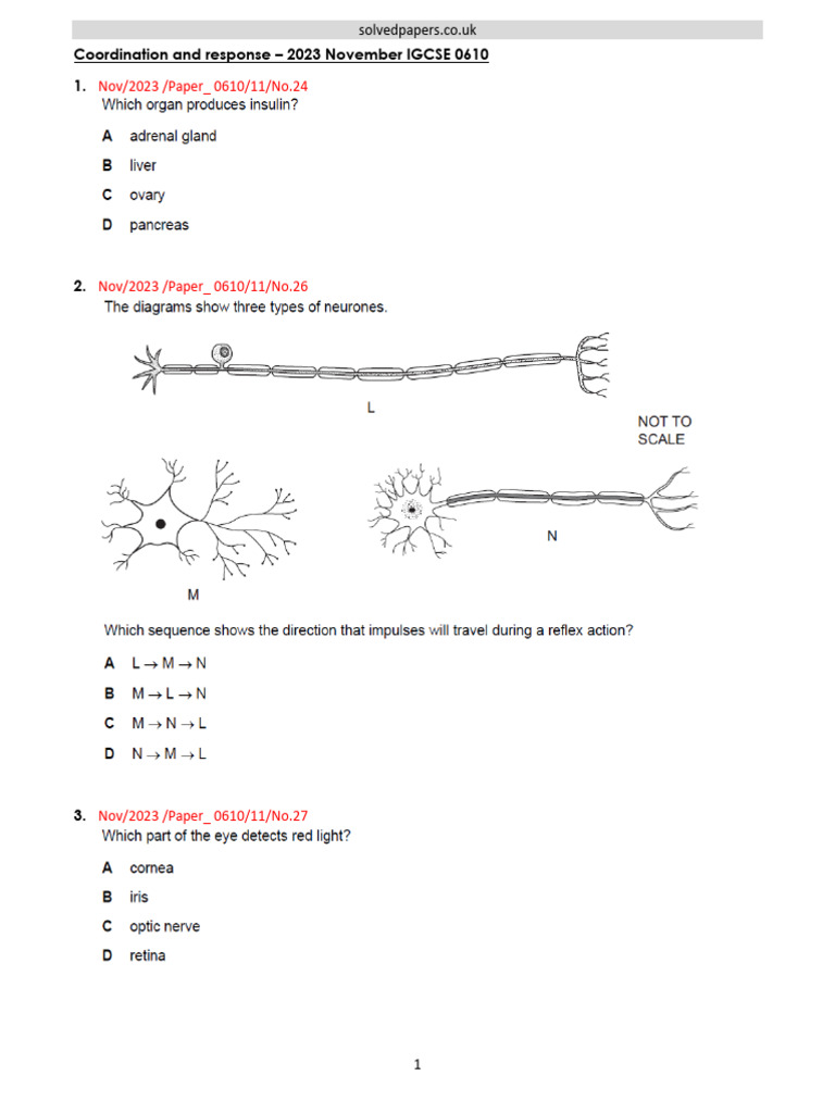 2023 Coordination and Response IGCSE 0610 Stru | PDF