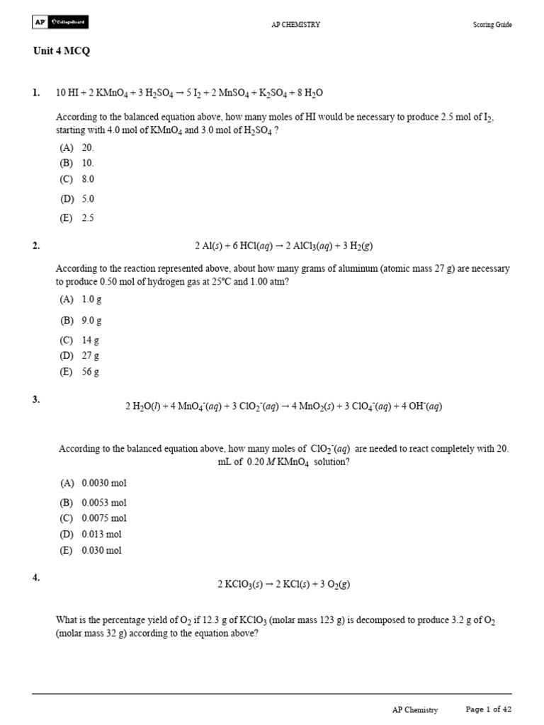 Unit_4_MCQ | PDF | Titration | Chemistry