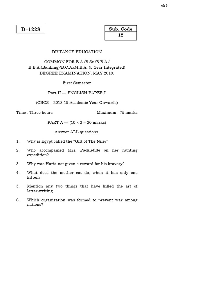 2019 May UG B.SC., (Mathematics) Bachelor of Mathematics | PDF | Sequence | Matrix (Mathematics)