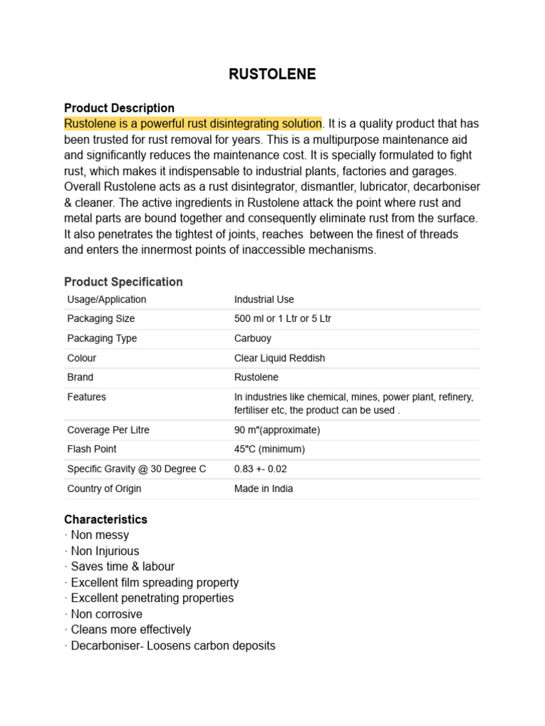 RUSTOLENE | PDF | Rust | Industrial Processes