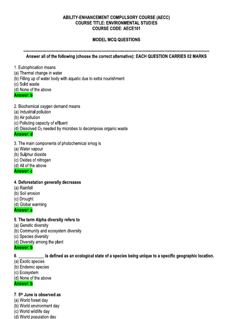 Evs Practice MCQ | PDF