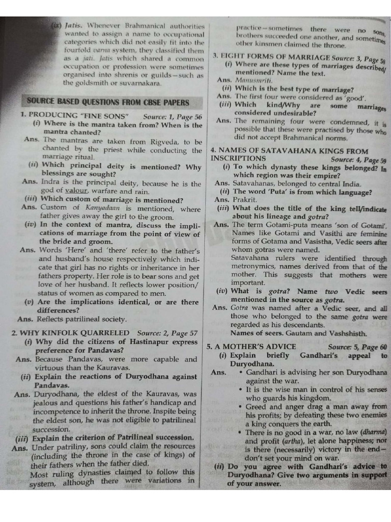 SBQs Kinship, Caste and Class | PDF