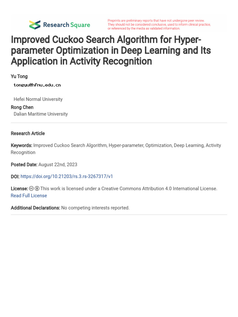 Improved Cuckoo Search Algorithm For Hyper Parameter Optimization in Deep Learning and Its ...