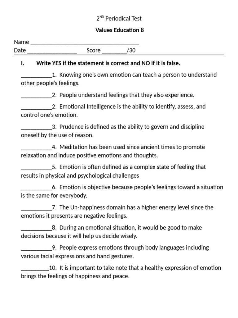8Values Quiz: Emotional Intelligence Test | PDF