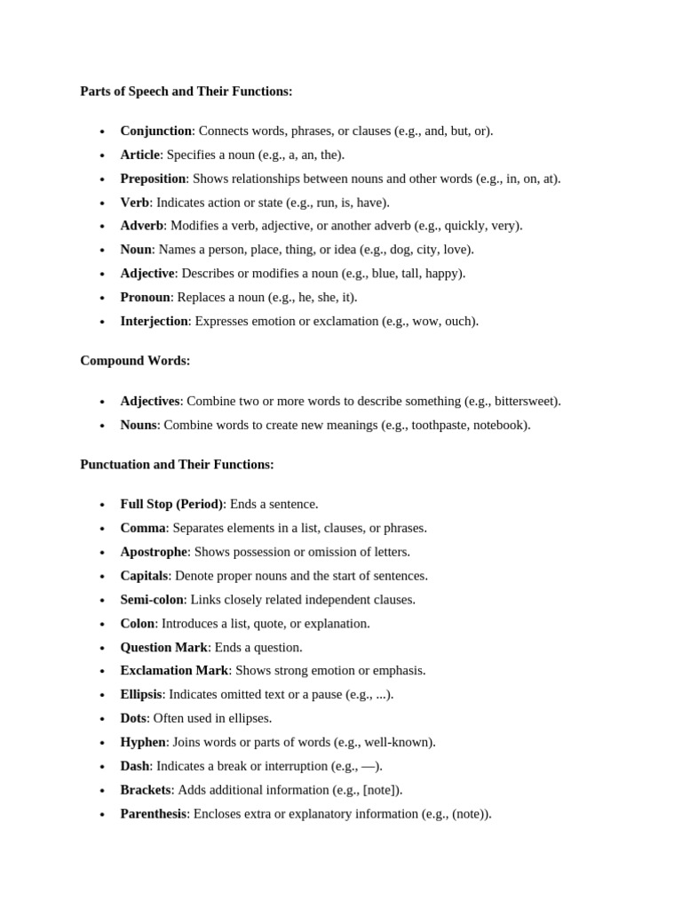 Parts of Speech and Their Functions | PDF | Noun | Part Of Speech