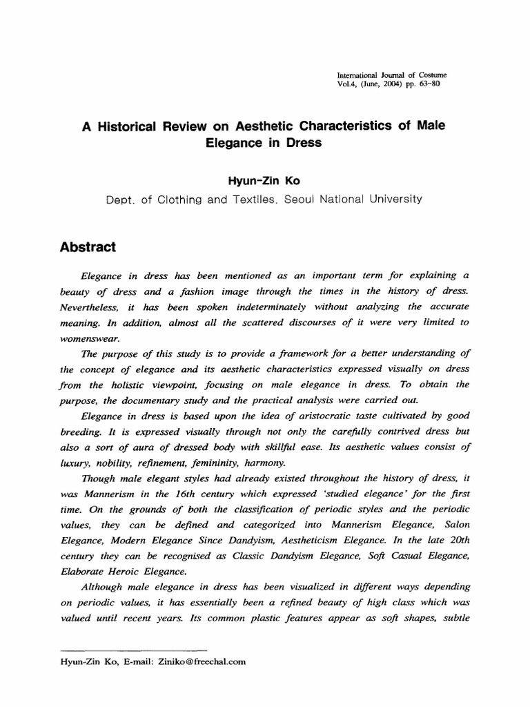 A Historical Review On Aesthetic Characteristics of Male Elegance in ...