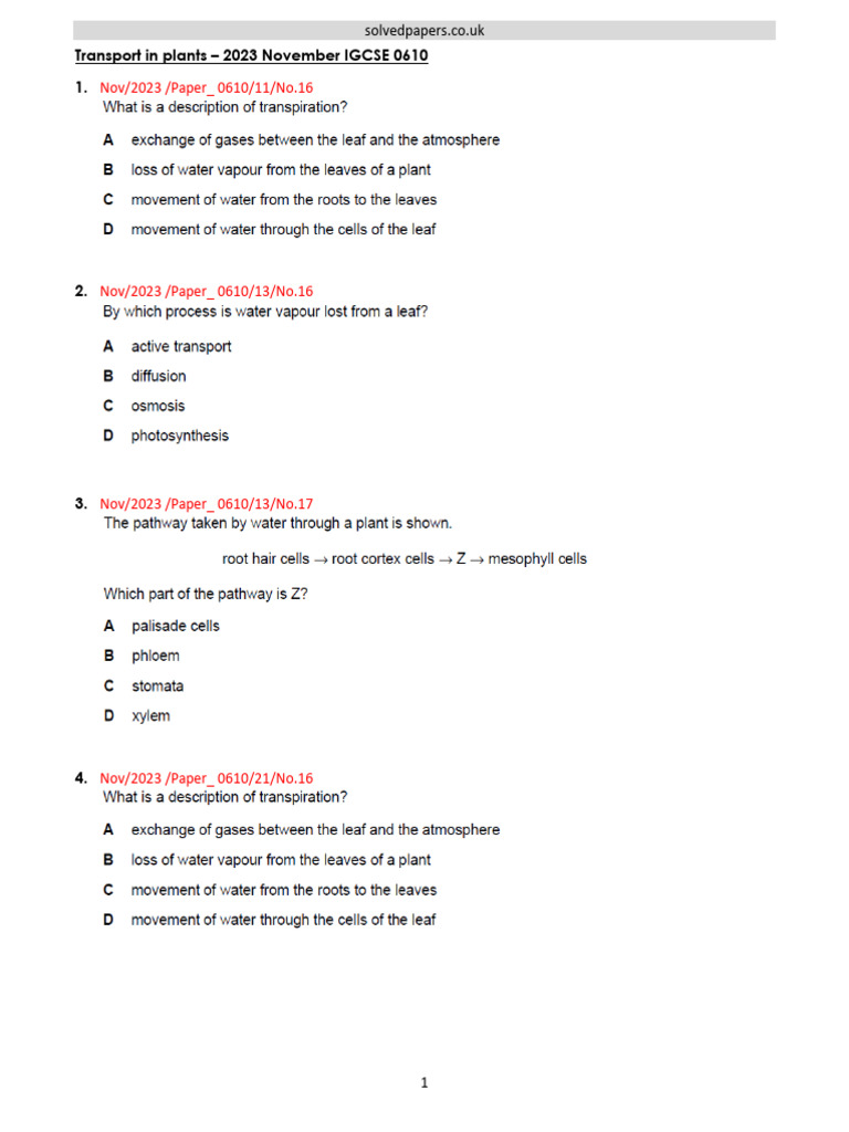 2023-Transport-in-plants-IGCSE-0610-stru | PDF