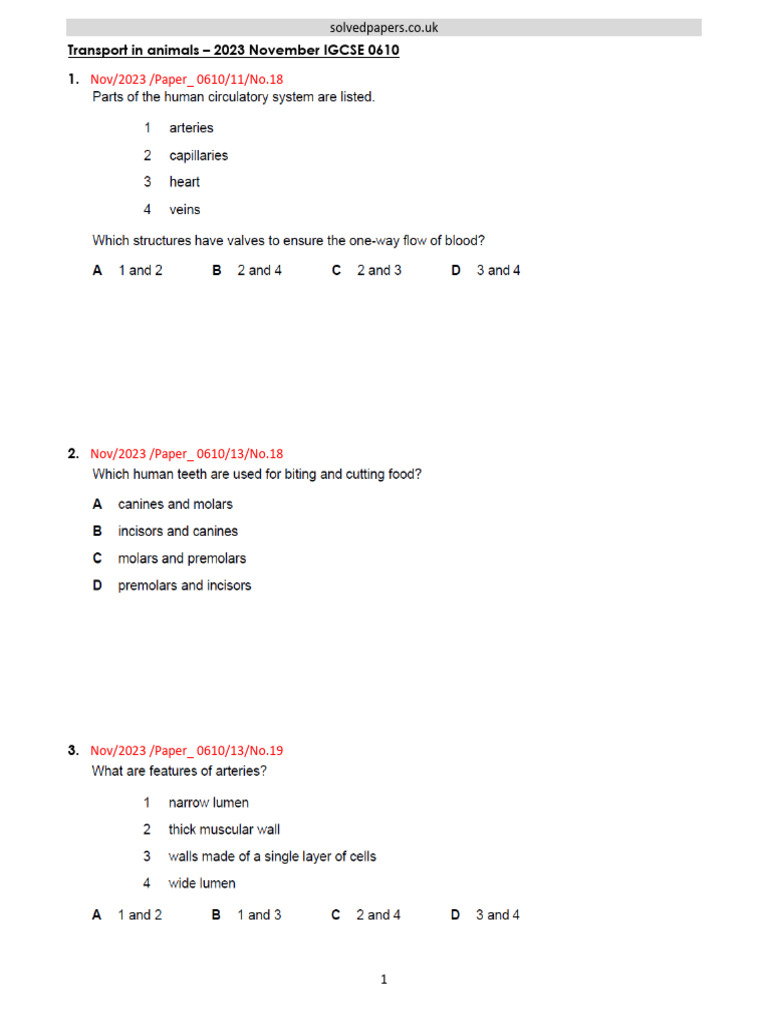 2023 Transport Animals IGCSE 0610 Stru | PDF