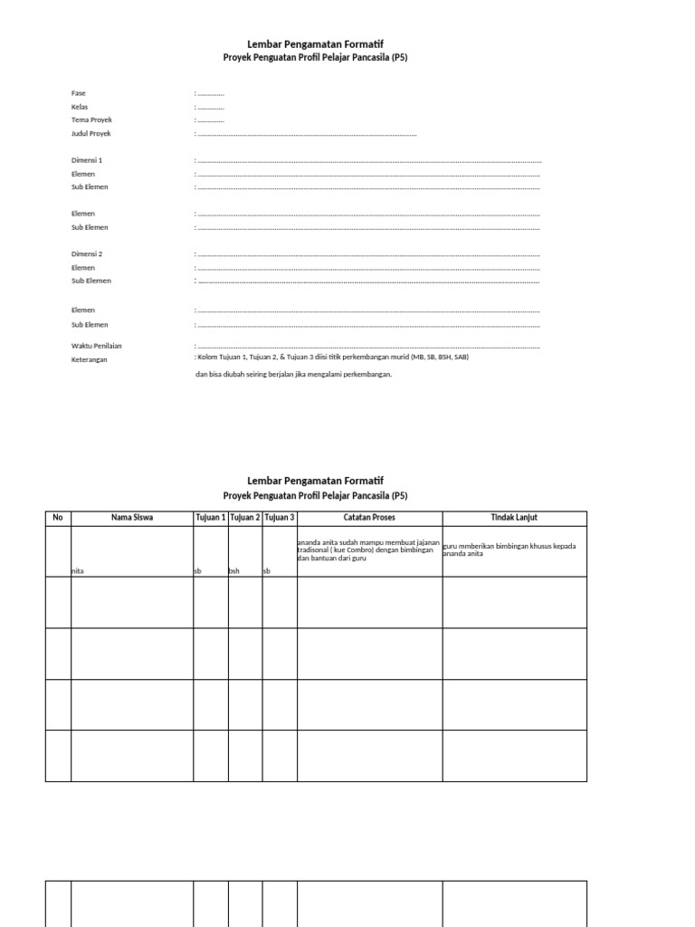 Lembar Pengamatan Proyek P5 | PDF