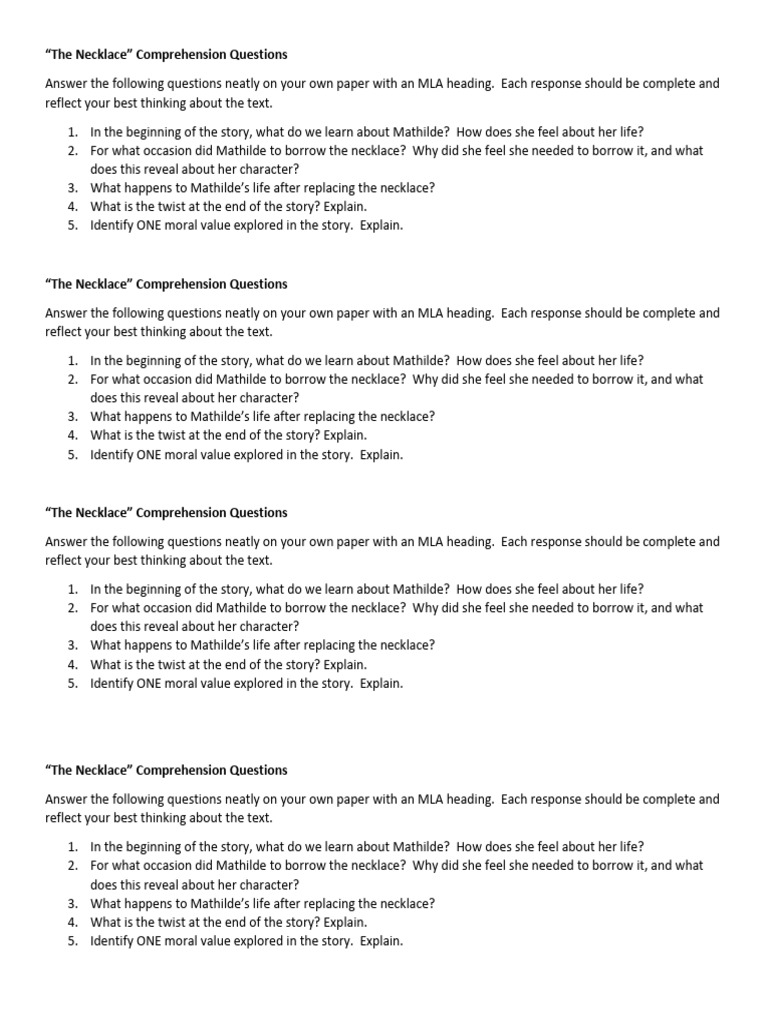 The Necklace Comp Questions | PDF