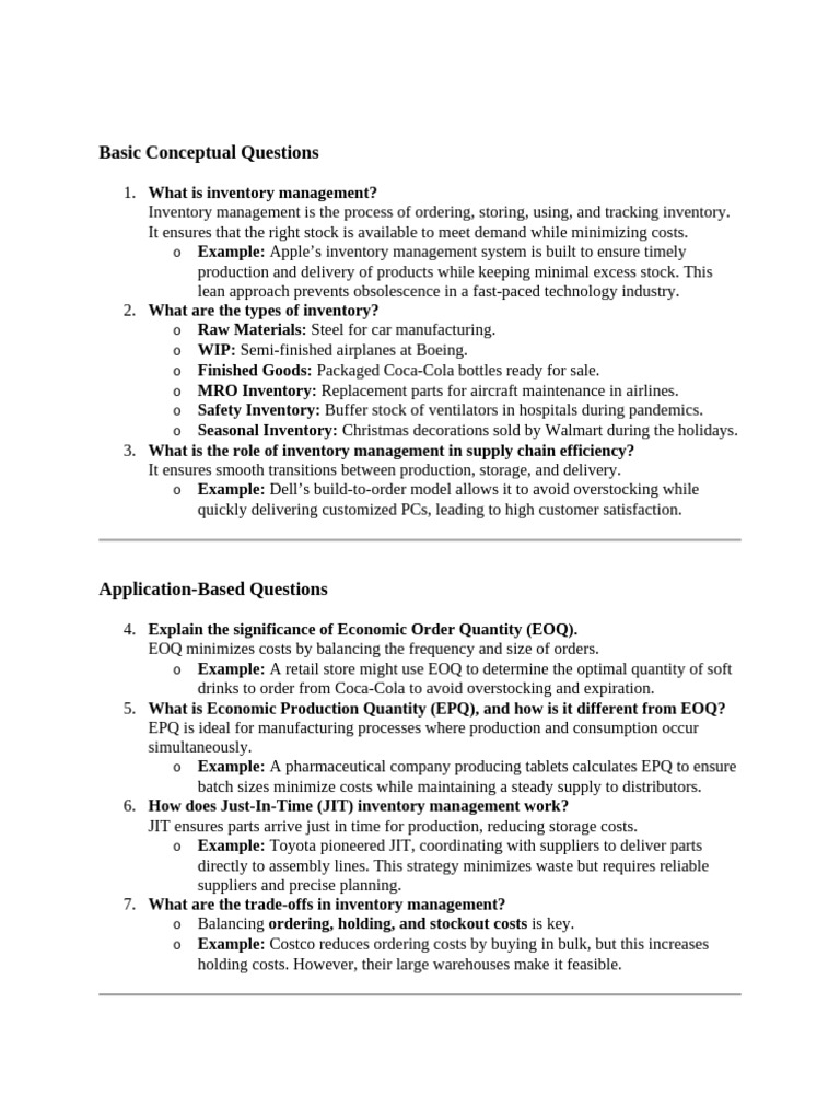 Basic Conceptual Questions | PDF | Inventory | Lean Manufacturing