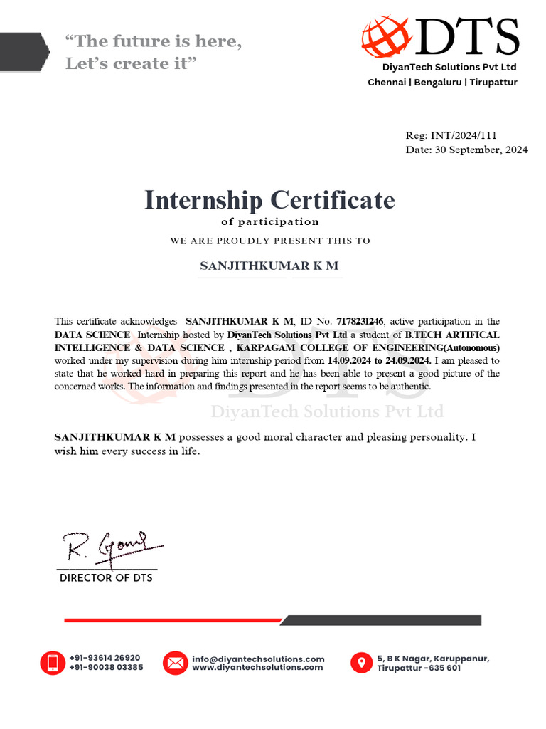 DTS Internship Certificate | PDF