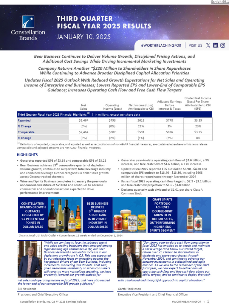 Constellation Brands Reports Third Quarter Fiscal 2025 Financial ...