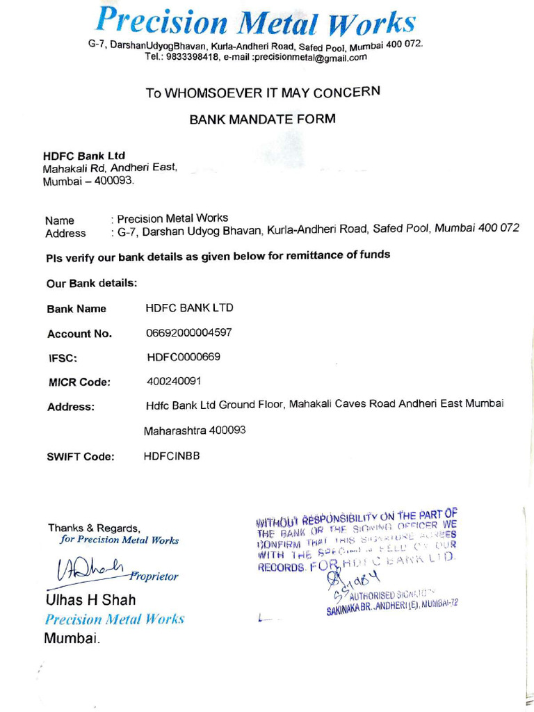 HDFC Mandate Form - Compressed | PDF