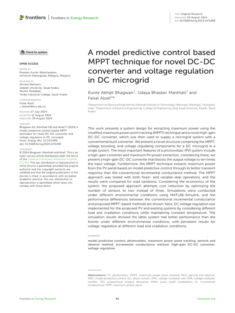 A Model Predictive Control Based MPPT Technique Fo | PDF ...