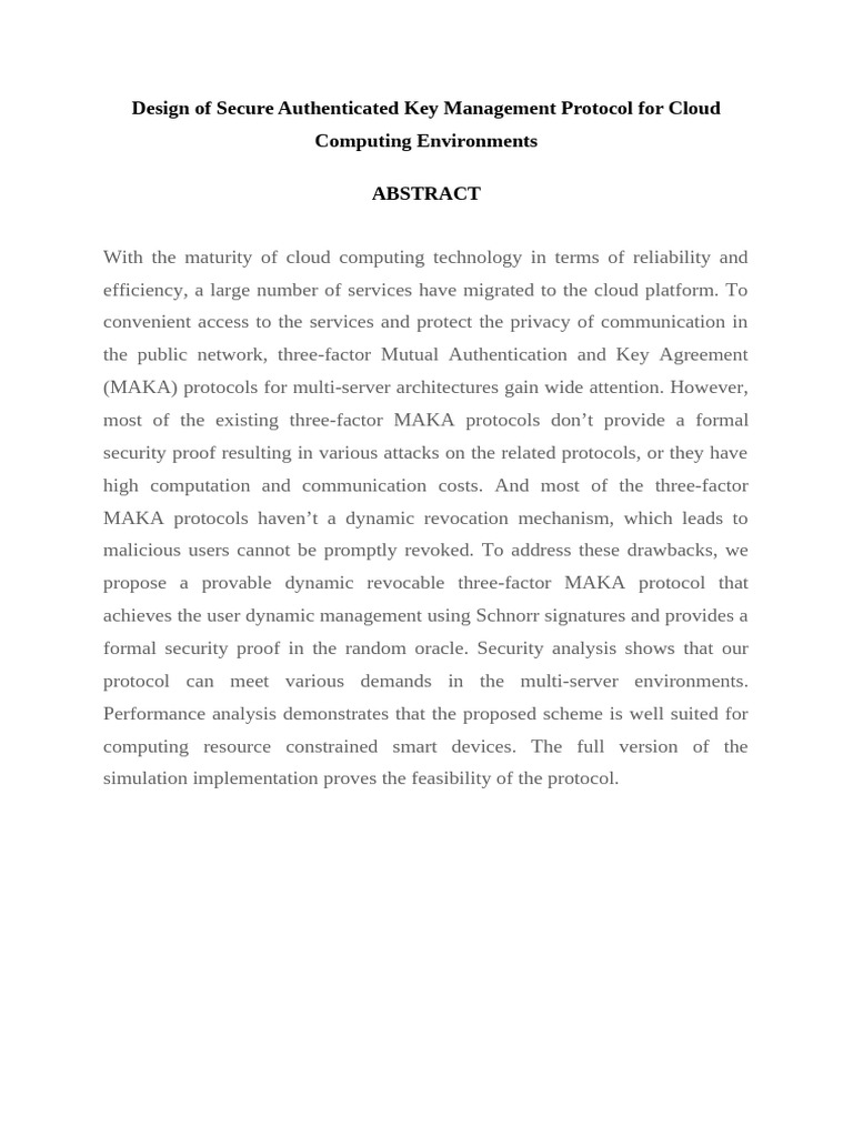 Design of Secure Authenticated Key Management Protocol For Cloud Computing Environments | PDF ...